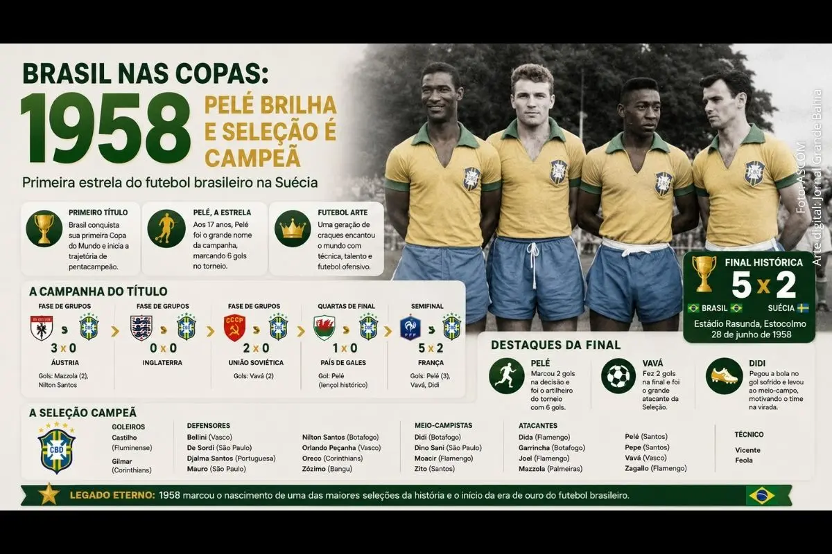 Brasil conquistou primeira Copa do Mundo em 1958 com brilho de Pelé e ...